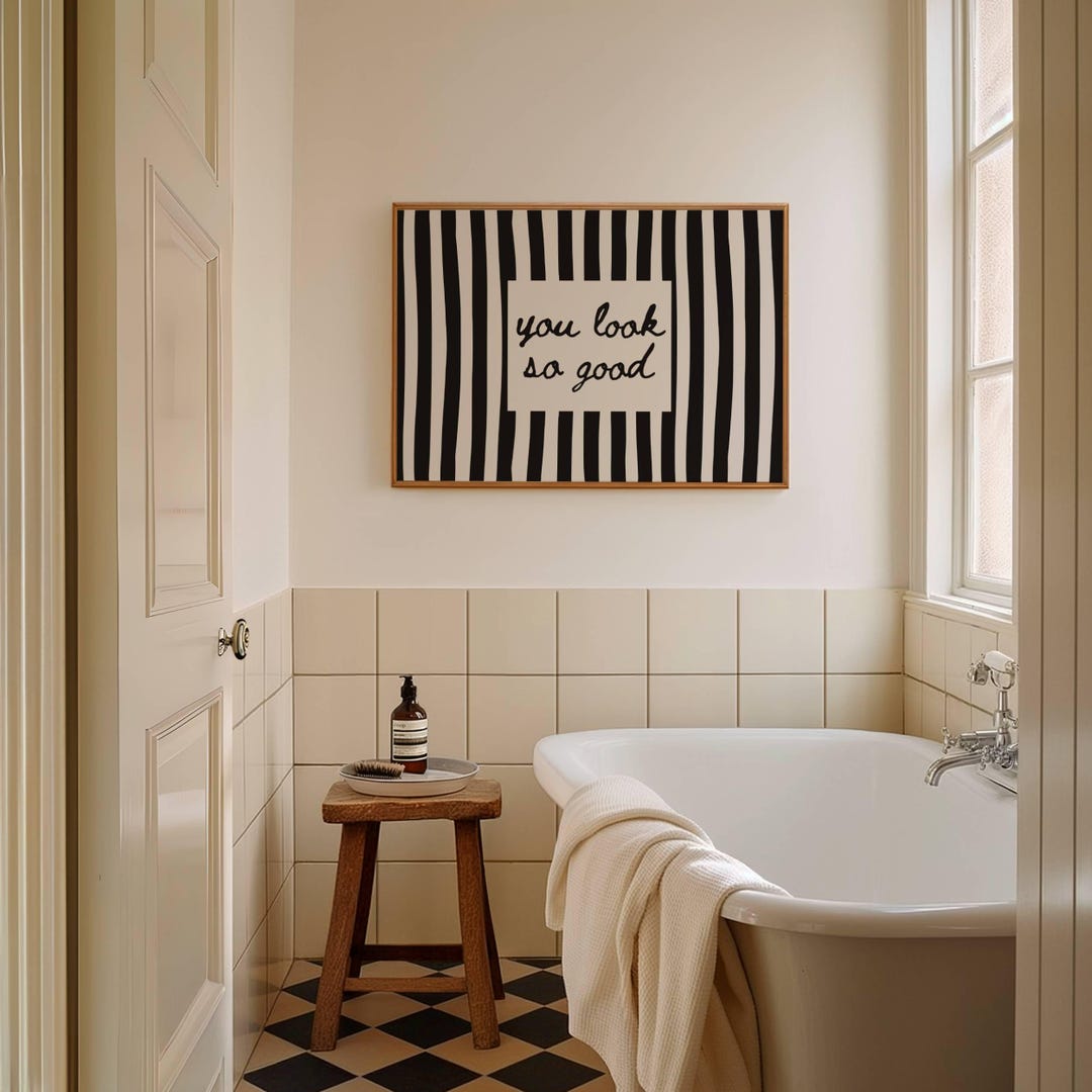 You Look so Good Wall Art | Modern Striped Bathroom Decor | Horizontal ...