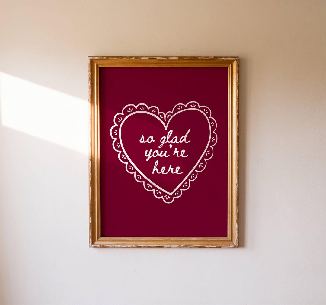 So Glad You're Here Print | Welcoming Entryway Decor | Burgundy Wall ...