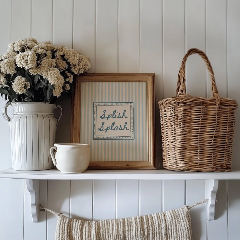 Splish Splash Print | Blue Bathroom Decor | Vintage Striped Wall Art ...