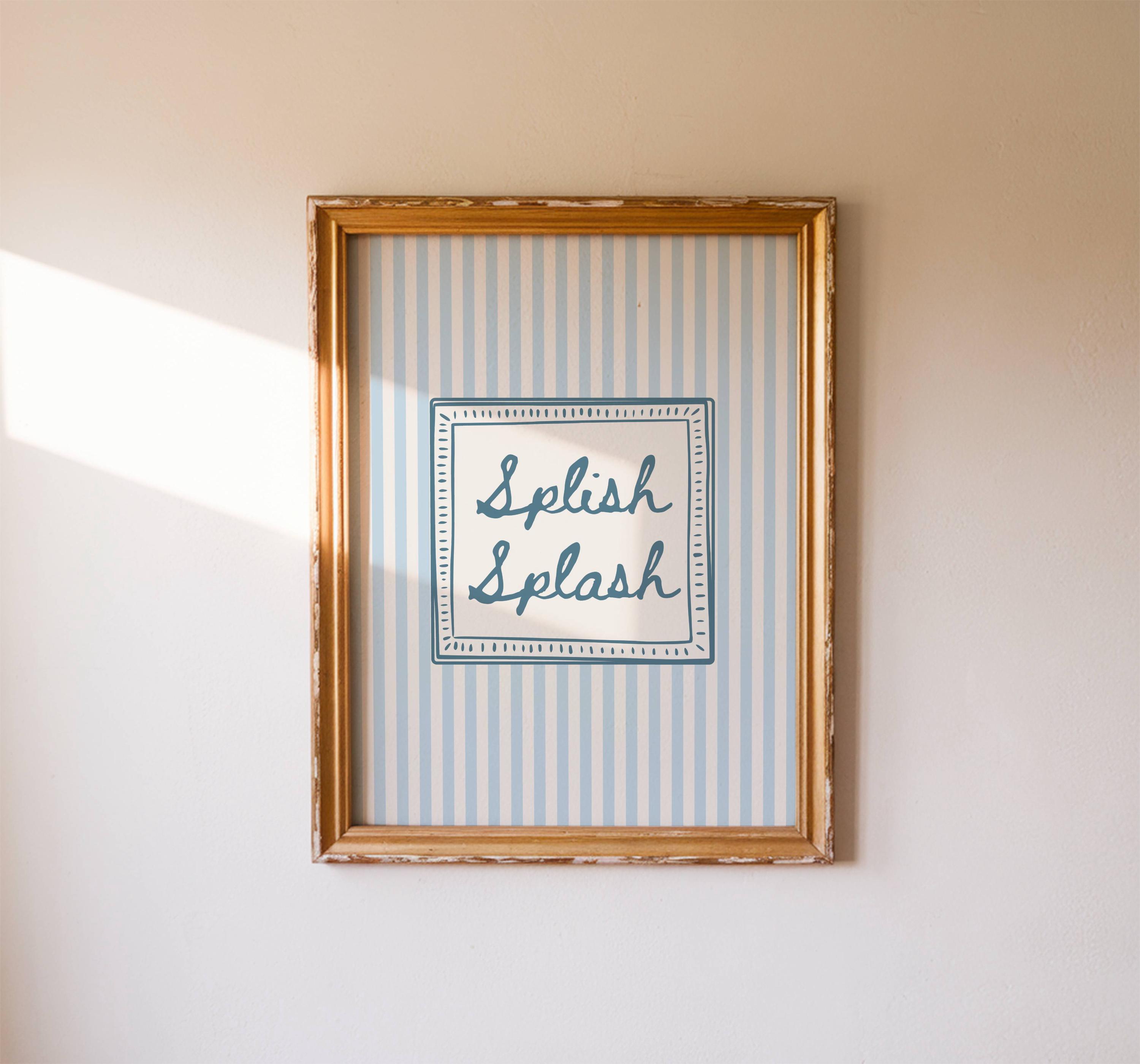 Splish Splash Print | Blue Bathroom Decor | Vintage Striped Wall Art ...