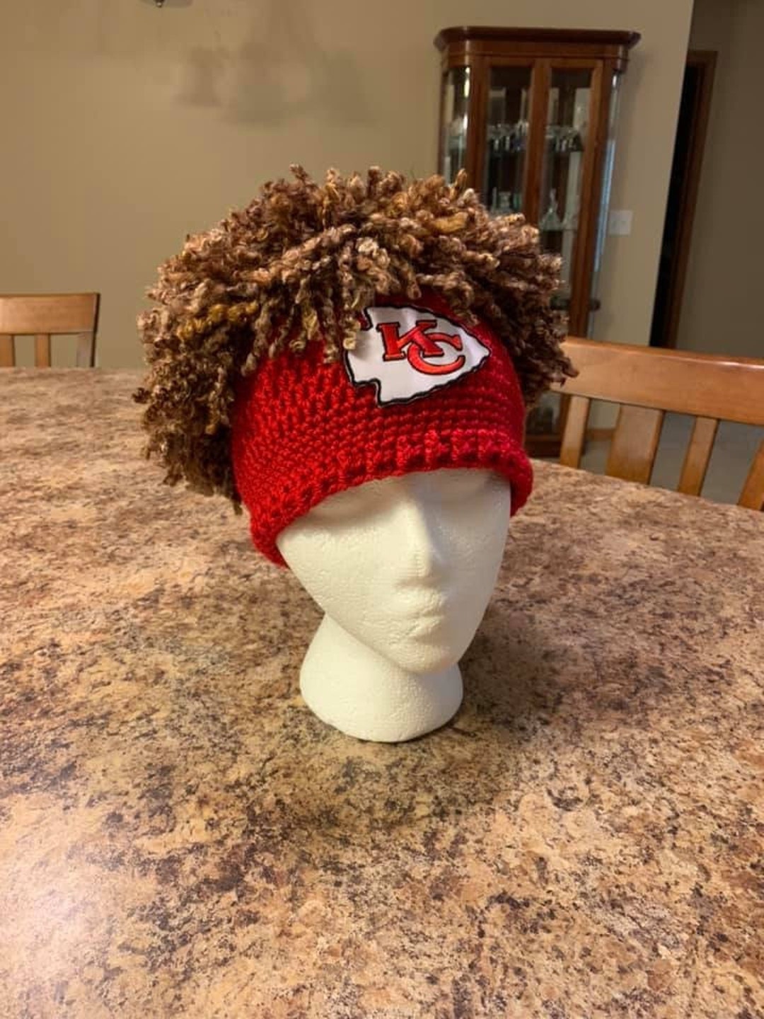 Kansas City Chiefs Patrick Mahomes Crochet Hat Headband With Hair Black ...