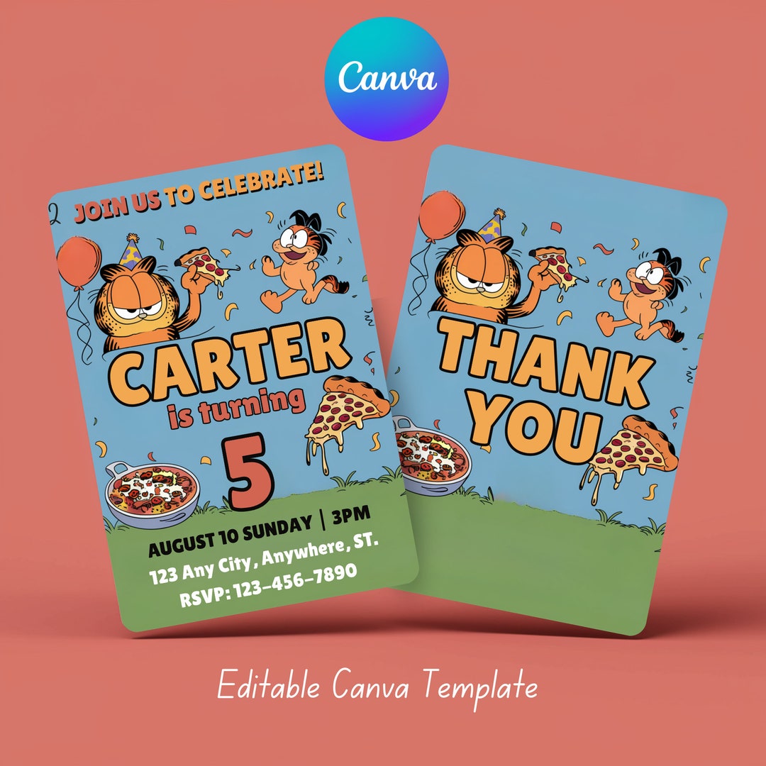 Printable Garfield Movie Birthday Party Invitation, Editable Garfield ...