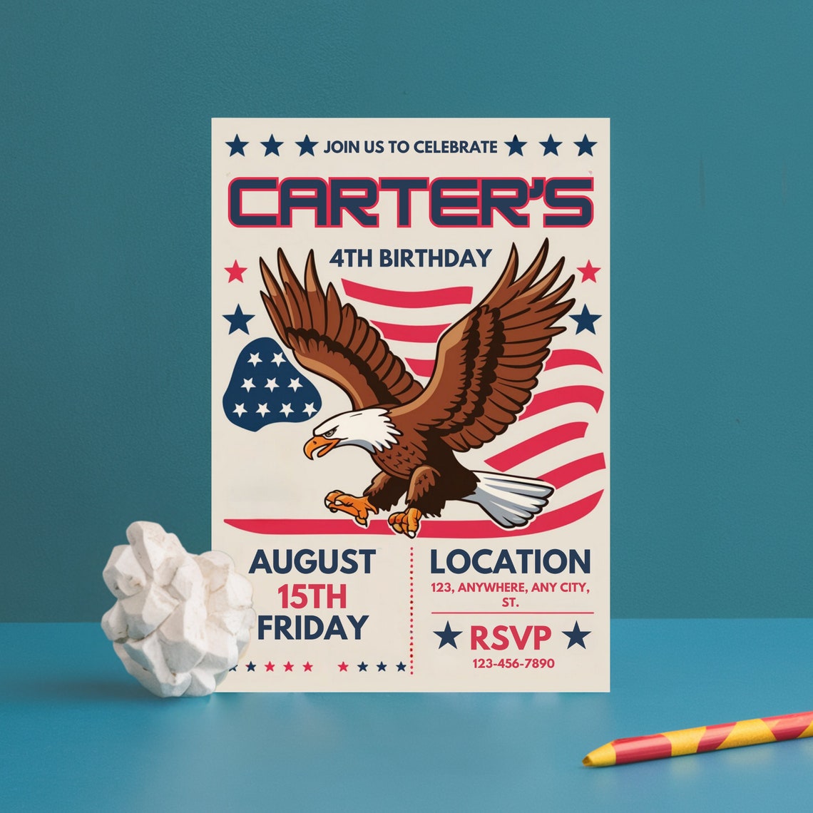 EDITABLE Patriotic Birthday Party Invitation, Stars and Stripes Invite ...