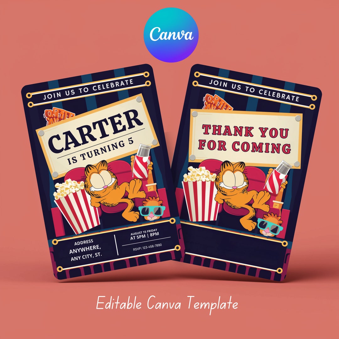 Printable Garfield Movie Birthday Party Invitation, Editable Garfield ...