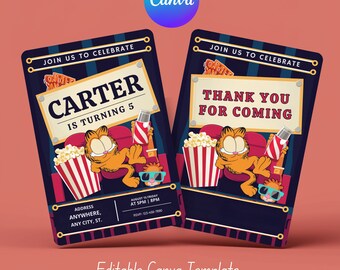 Printable Garfield Movie Birthday Party Invitation, Editable Garfield ...