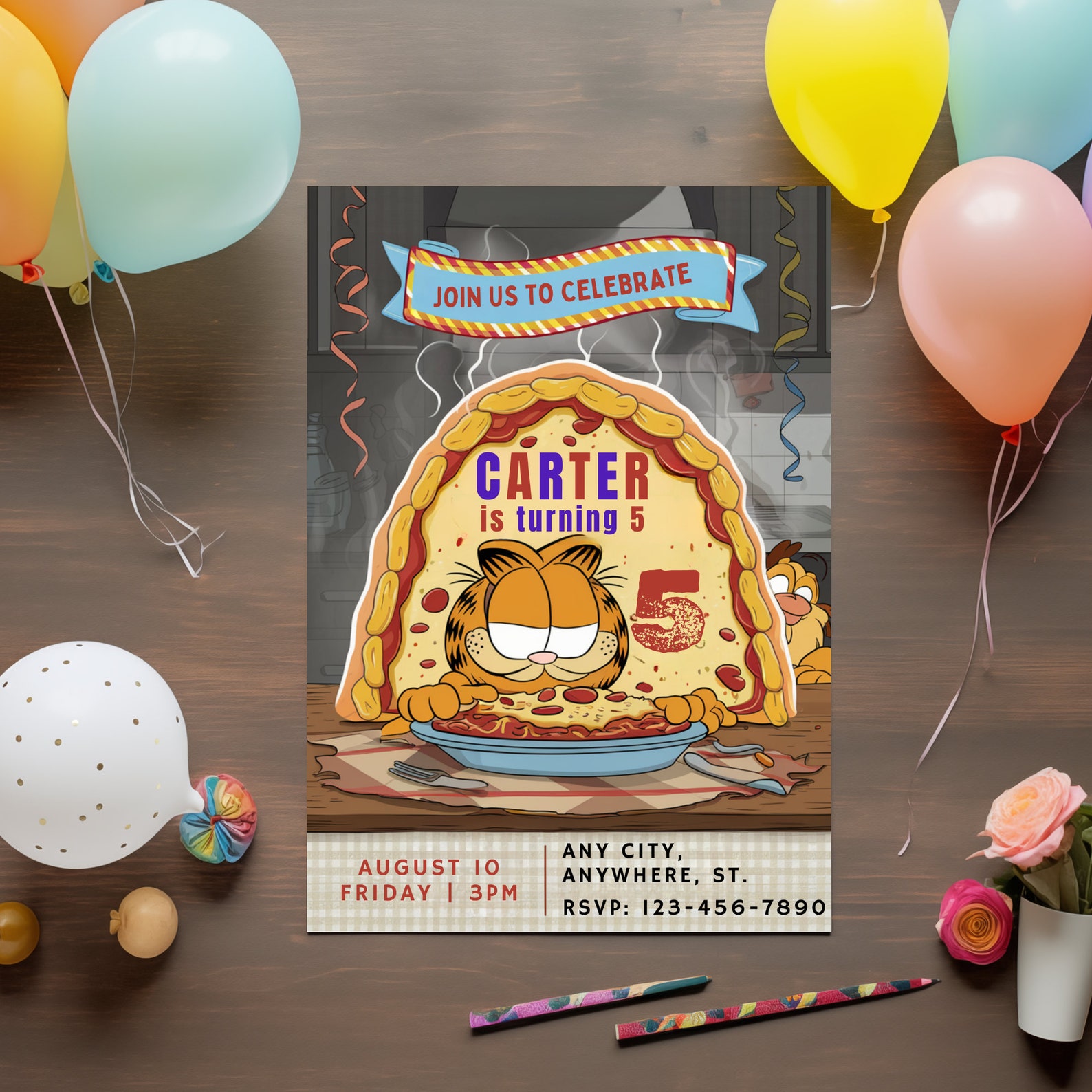 Printable Garfield Movie Birthday Party Invitation, Editable Garfield ...