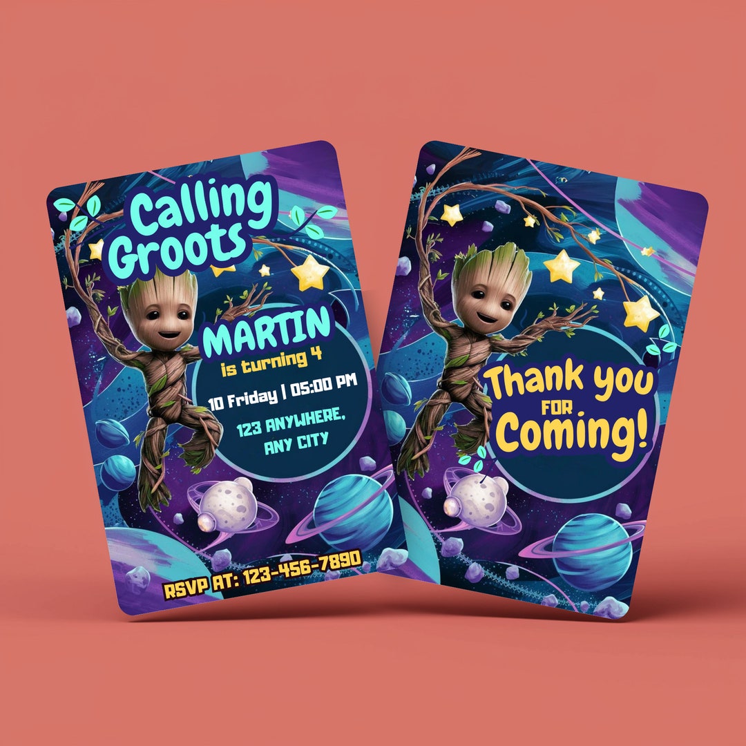 Groot Birthday Invitation Template, Printable Birthday Party Invitation ...