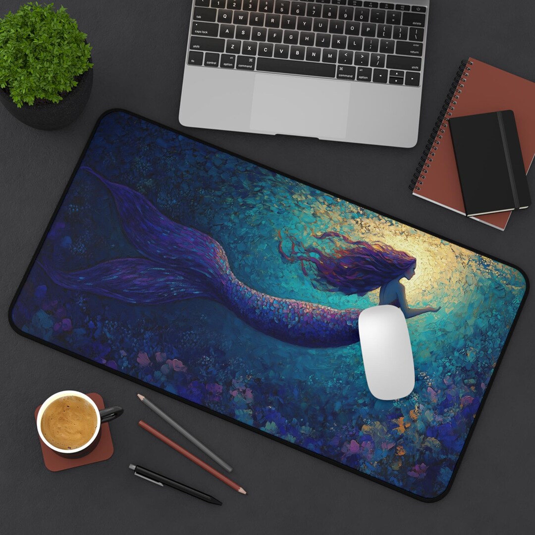 Mermaid Desk Mat | Fantasy Ocean Mouse Pad | Underwater Desk Decor for ...