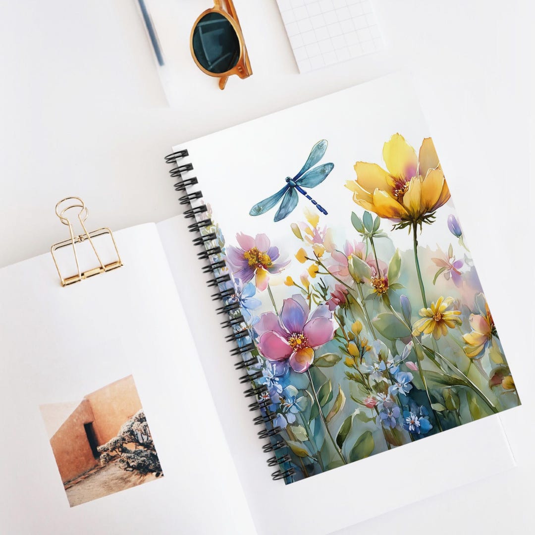 Floral Dragonfly Notebook Watercolor Journal With Colorful Wildflowers ...
