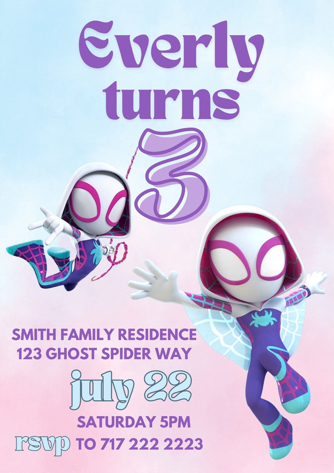 Ghost Spider Birthday Invitation Template - Digital Download - Etsy