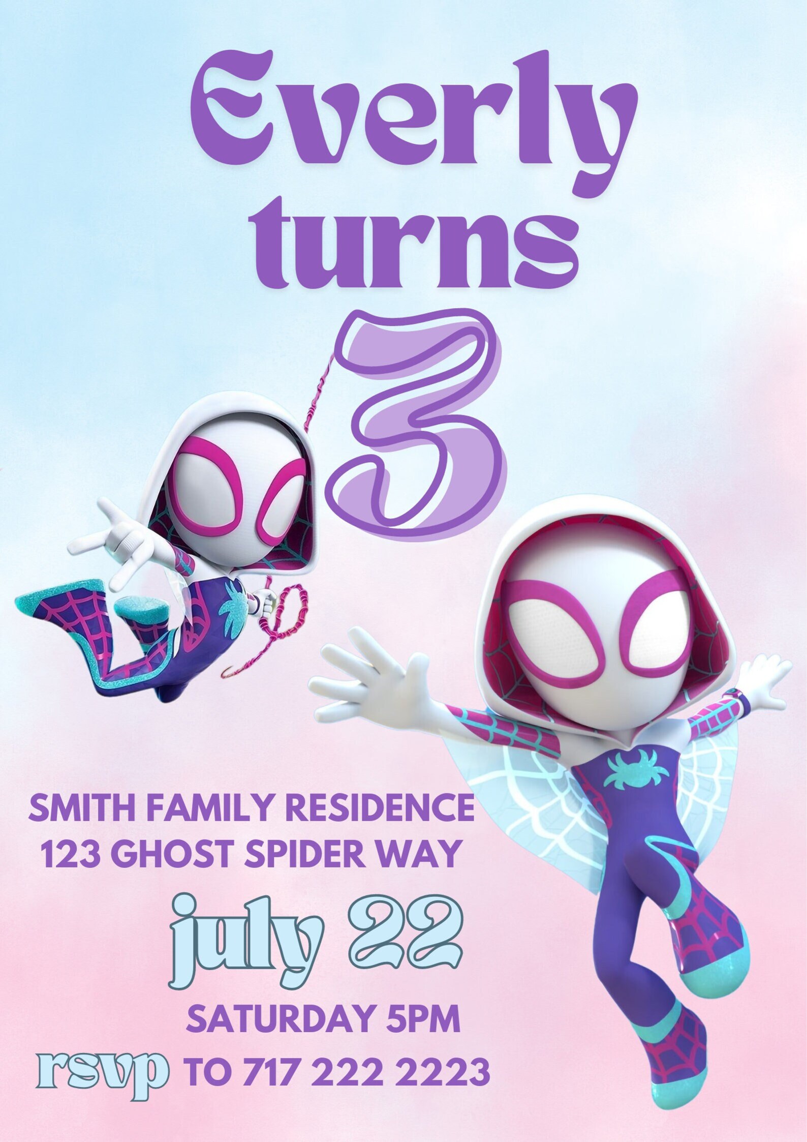 Ghost Spider Birthday Invitation Template - Digital Download - Etsy