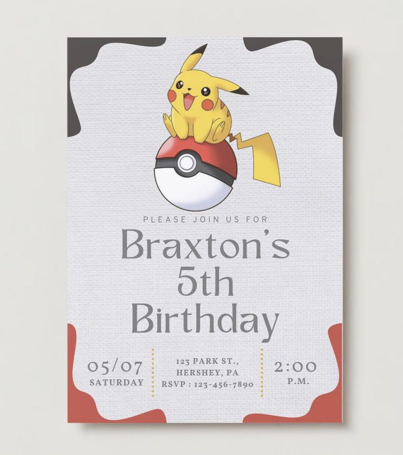 Pokemon Pikachu Birthday Invitation Template - Digital Download - Etsy