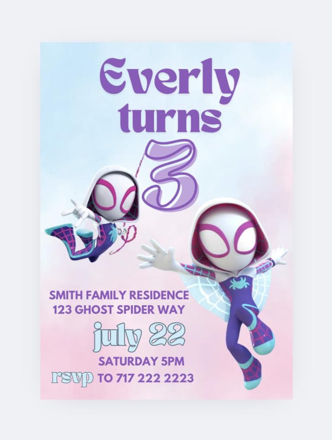 Ghost Spider Birthday Invitation Template - Digital Download - Etsy