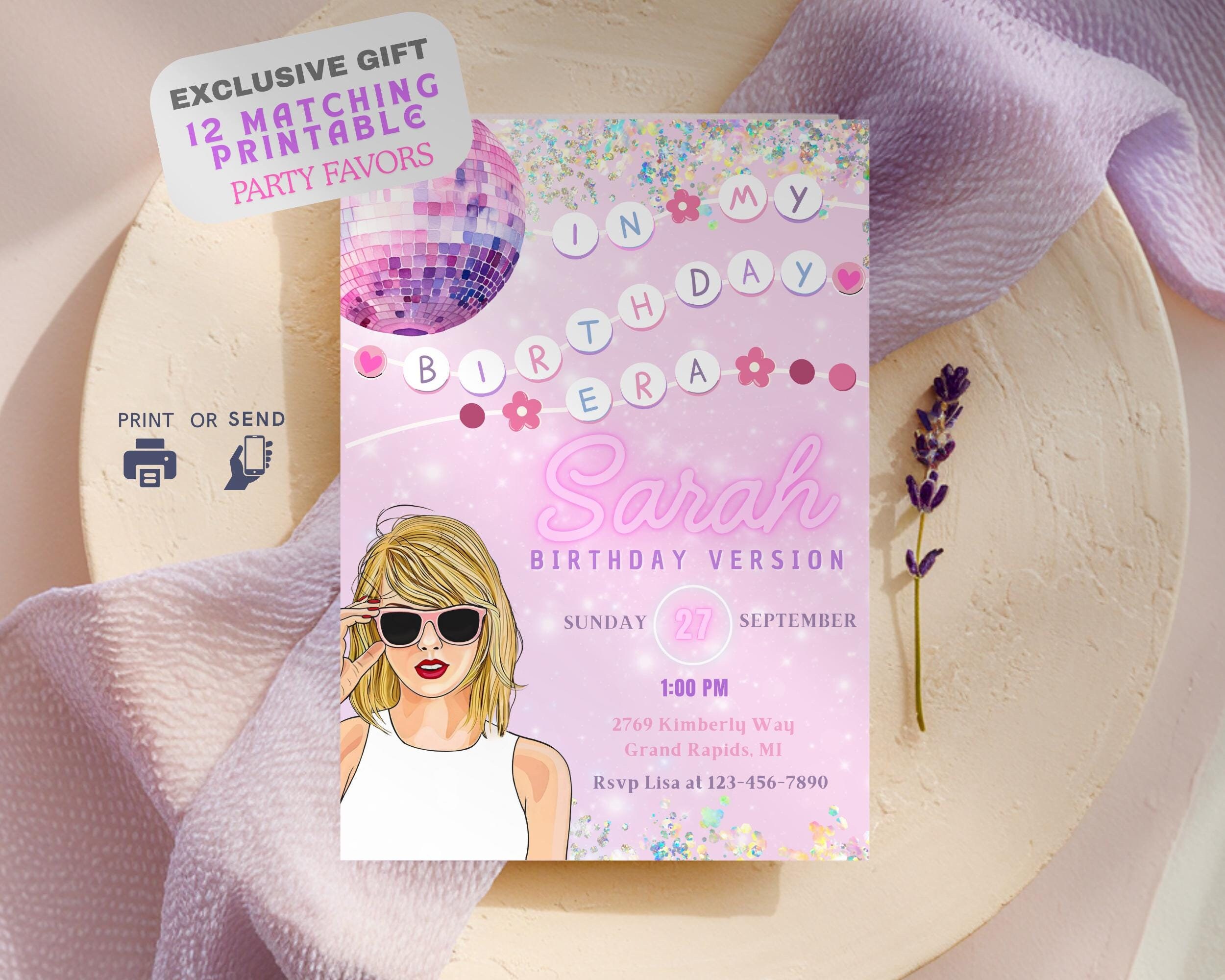 Editable Taylor Ts Birthday Invitation | Digital ‘in My Birthday Era ...
