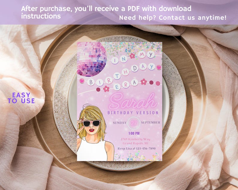 Editable Taylor Ts Birthday Invitation | Digital ‘in My Birthday Era ...