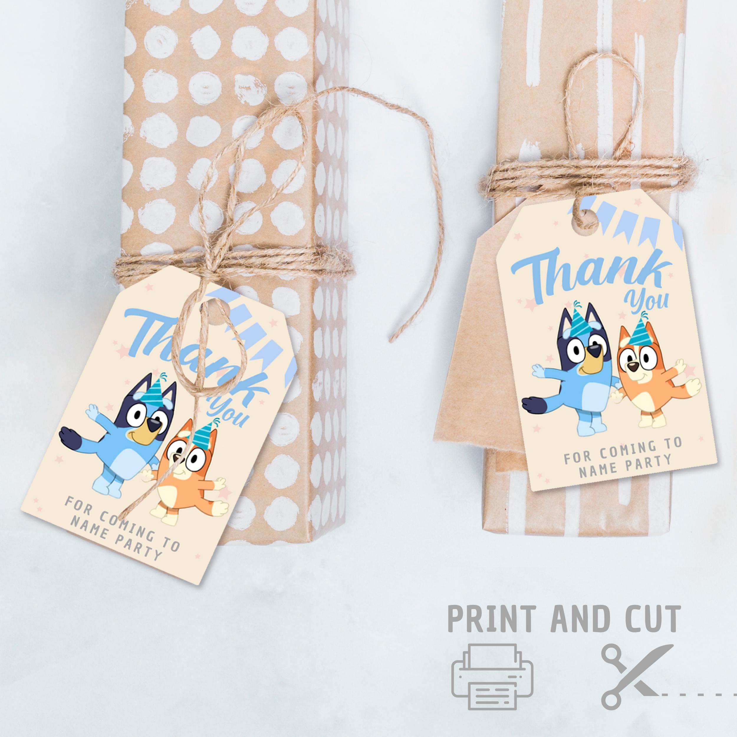 Blue Dog Birthday Thank You Tags, Editable Digital Tags, Instant ...