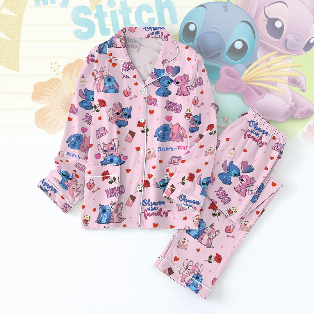 Disney Stitch Pajamas, Stitch and Angel Pajamas Set, Disney Valentine ...