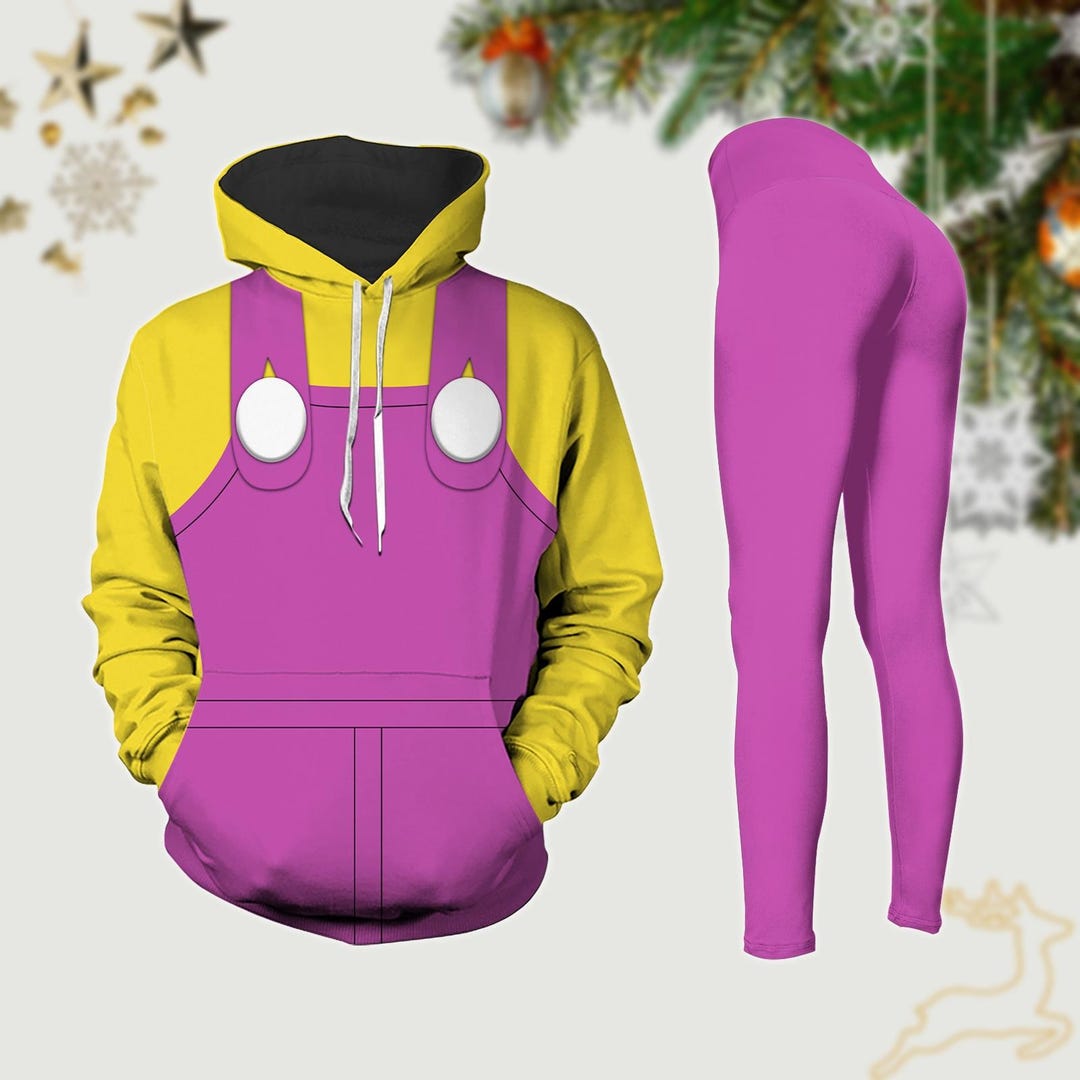 Wario Cosplay Hoodie and Legging, Purple Yellow Game Costume Shirt ...