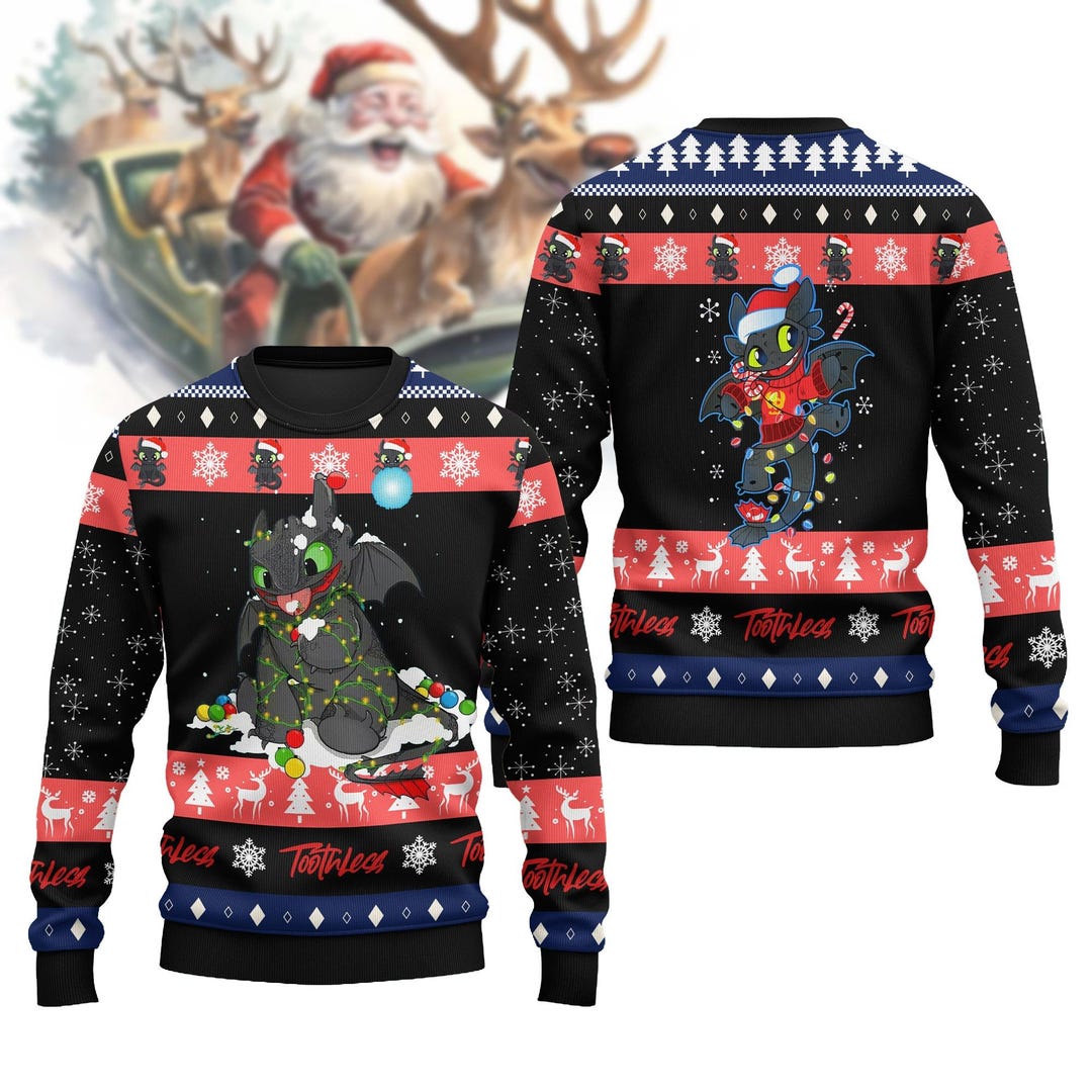 Toothless Christmas Lights Sweater, How to Train Dragon Ugly Sweater ...