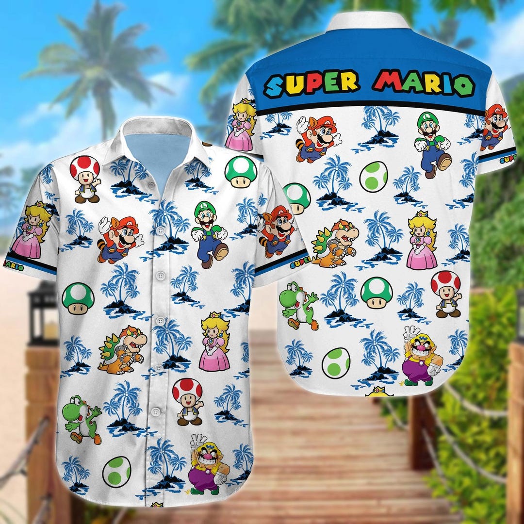 Super Mario Button Shirt, Mario & Friend Party Summer Short, Mario ...