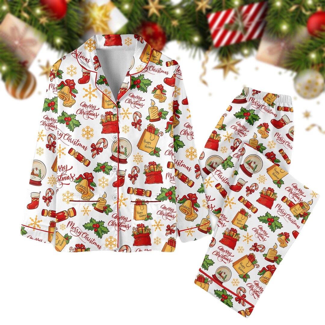 Merry Christmas Pajamas Set, the Bell Xmas Holiday Pajamas, Cute Winter ...