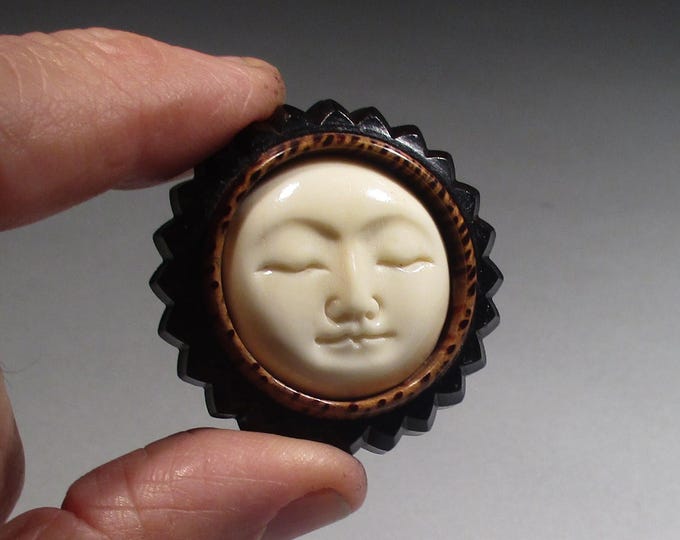 Carved Bone (moon Face) & Blackwood Button - Etsy