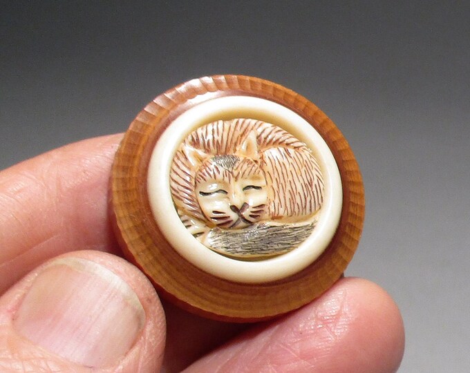Carved Bone, Tagua Nut & Yew Wood Cat Button - Etsy