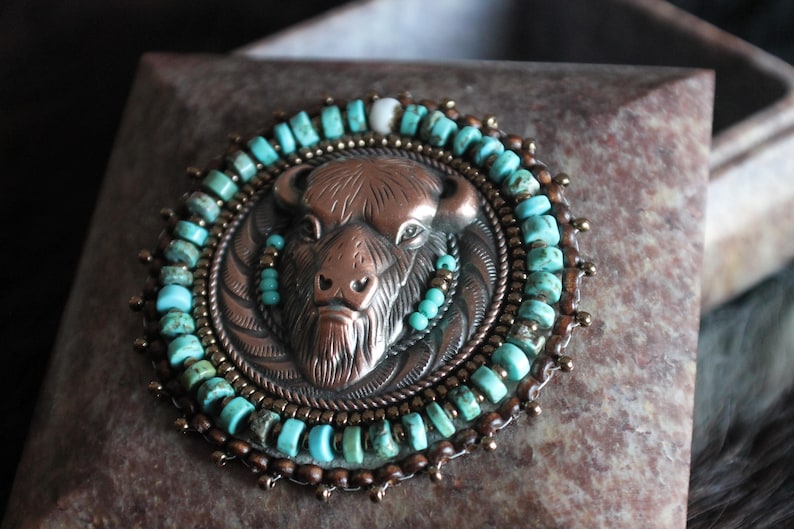 Beaded Buffalo Concho on Soapstone Box - Etsy