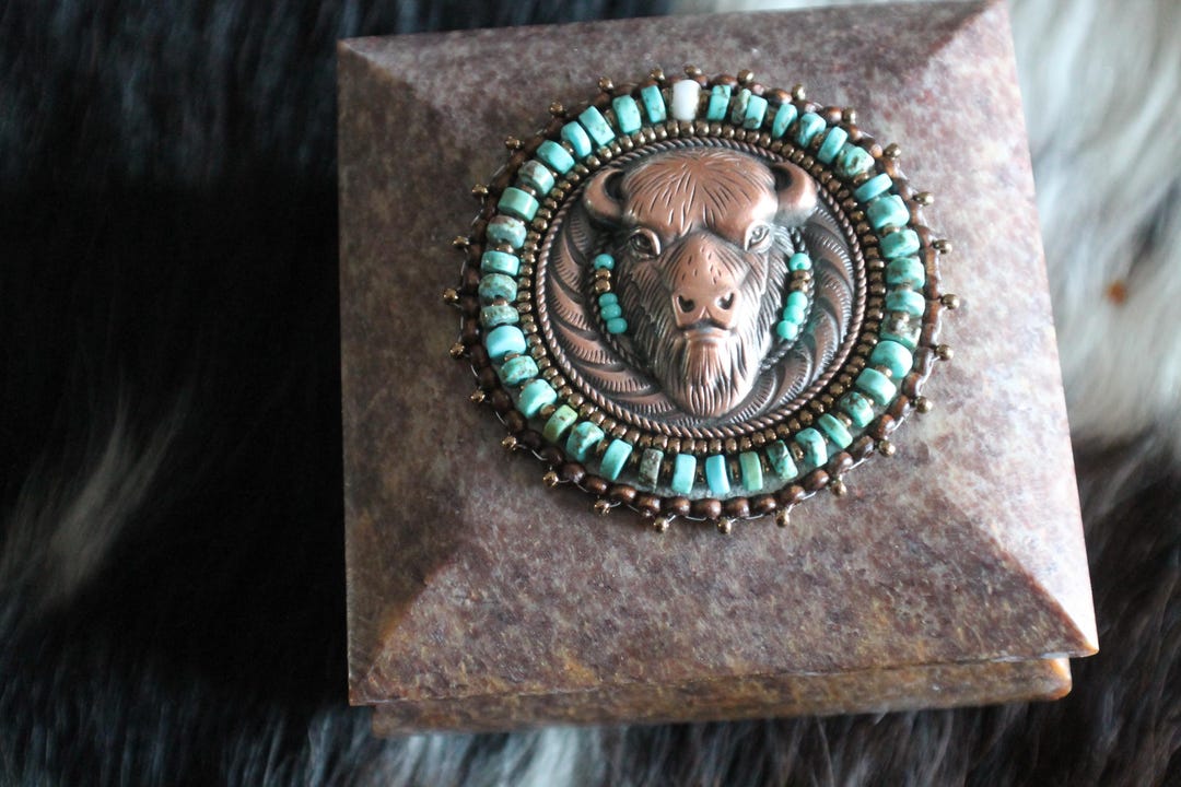 Beaded Buffalo Concho on Soapstone Box - Etsy