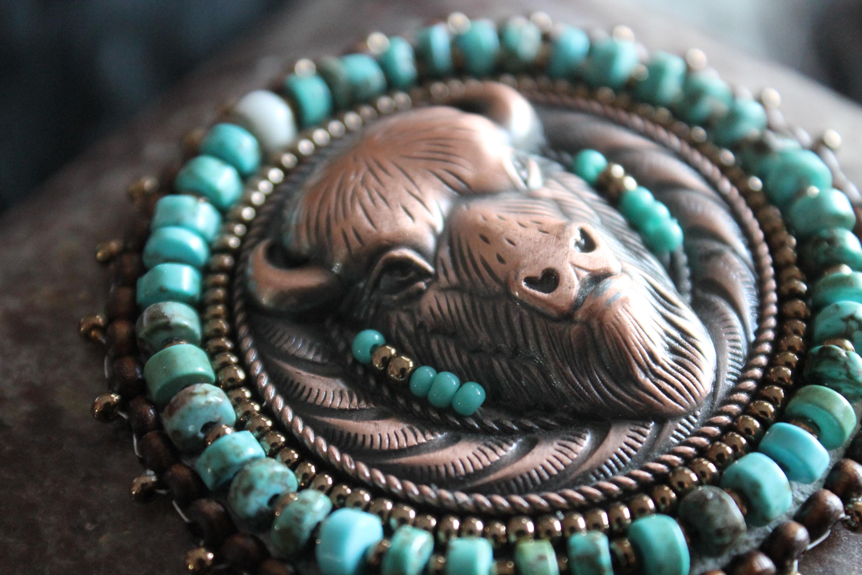 Beaded Buffalo Concho on Soapstone Box - Etsy