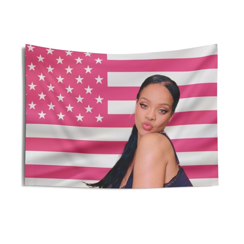 Rihanna Wall Tapestry, Pink American Flag, Trendy Indoor Decor, Home ...