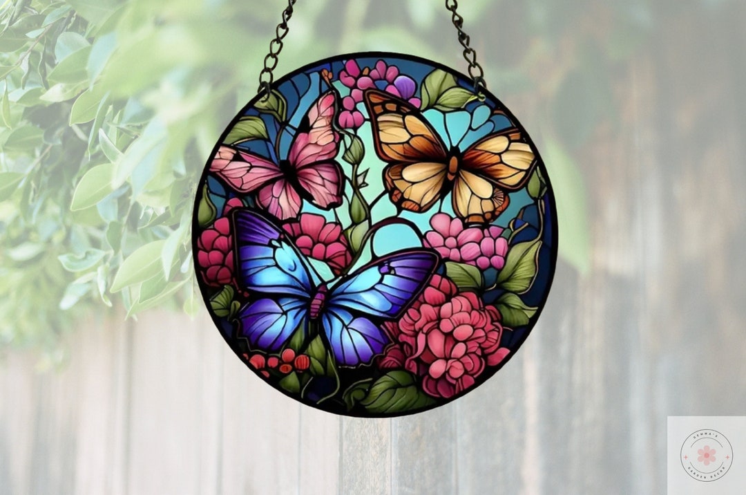 Butterfly Stained Glass Effect Acrylic Suncatchers, Colourful, Bright ...
