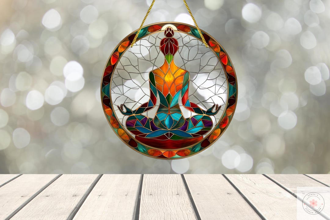 Yoga Pose Stained Glass Effect Acrylic Suncatcher, Colourful, Bright ...