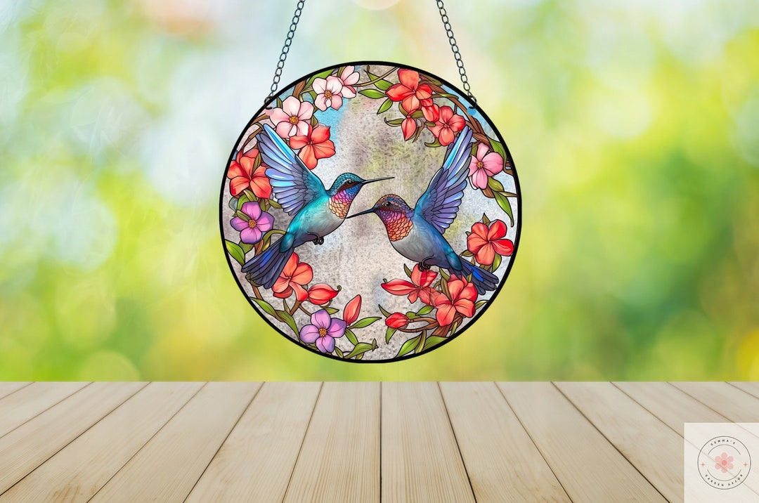 Hummingbird Stained Glass Effect Acrylic Suncatcher, Bird Lover Gift, Colourful, Vibrant, Window ...
