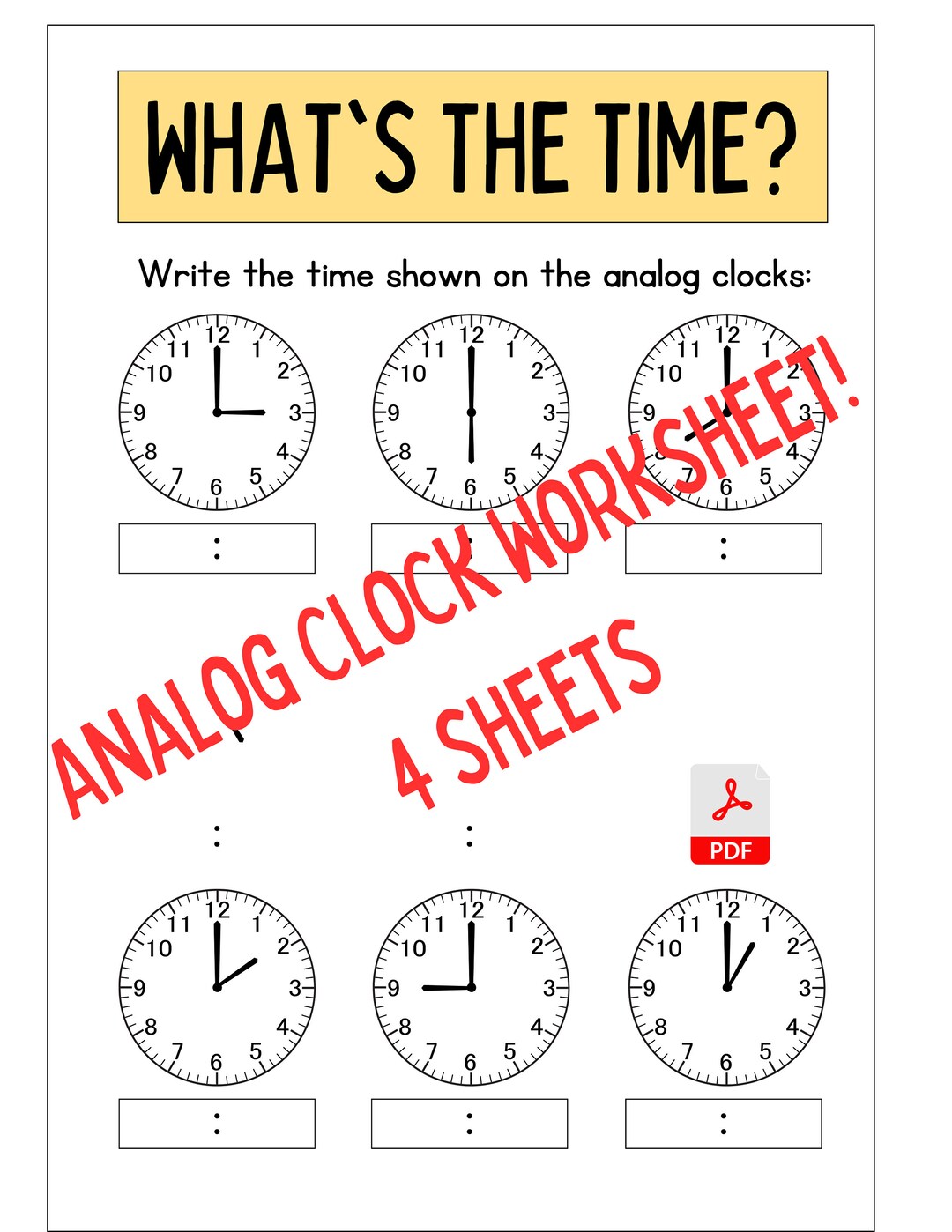 Clock Worksheet for Kids. Four Sheets - Etsy