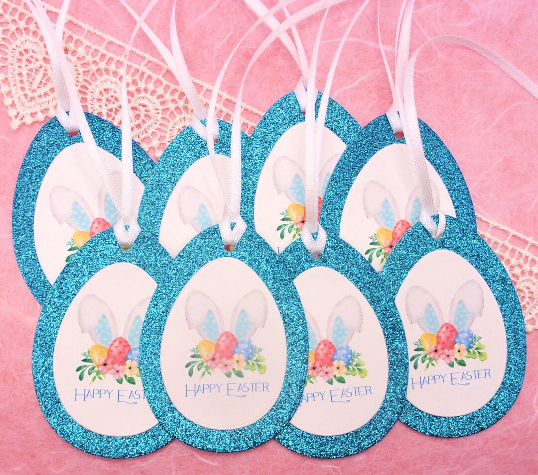 Elegant Easter Gift Tags Set of 8 Favors Trending Turquoise Glitter ...