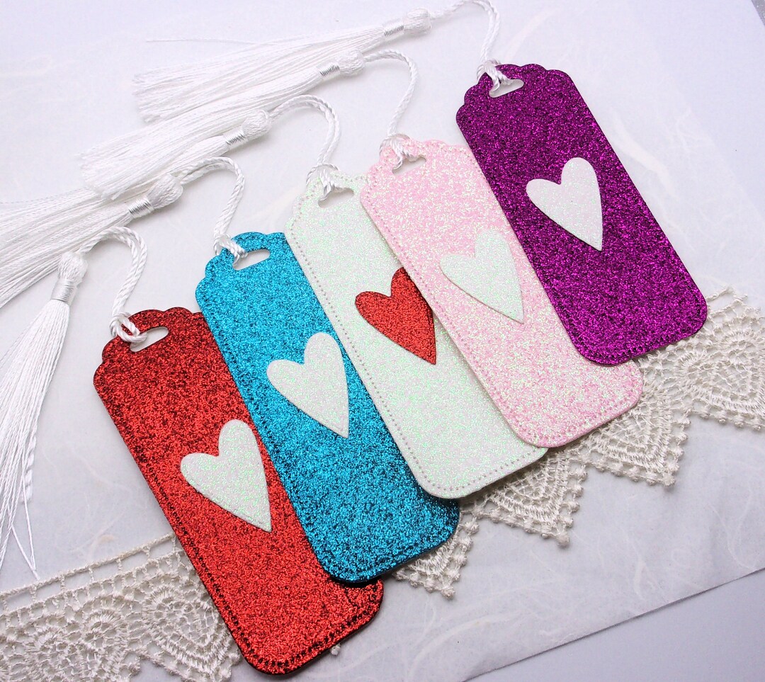 Valentine Card Glitter Bookmarks Set of 10 Teachers Reward Party Favor ...