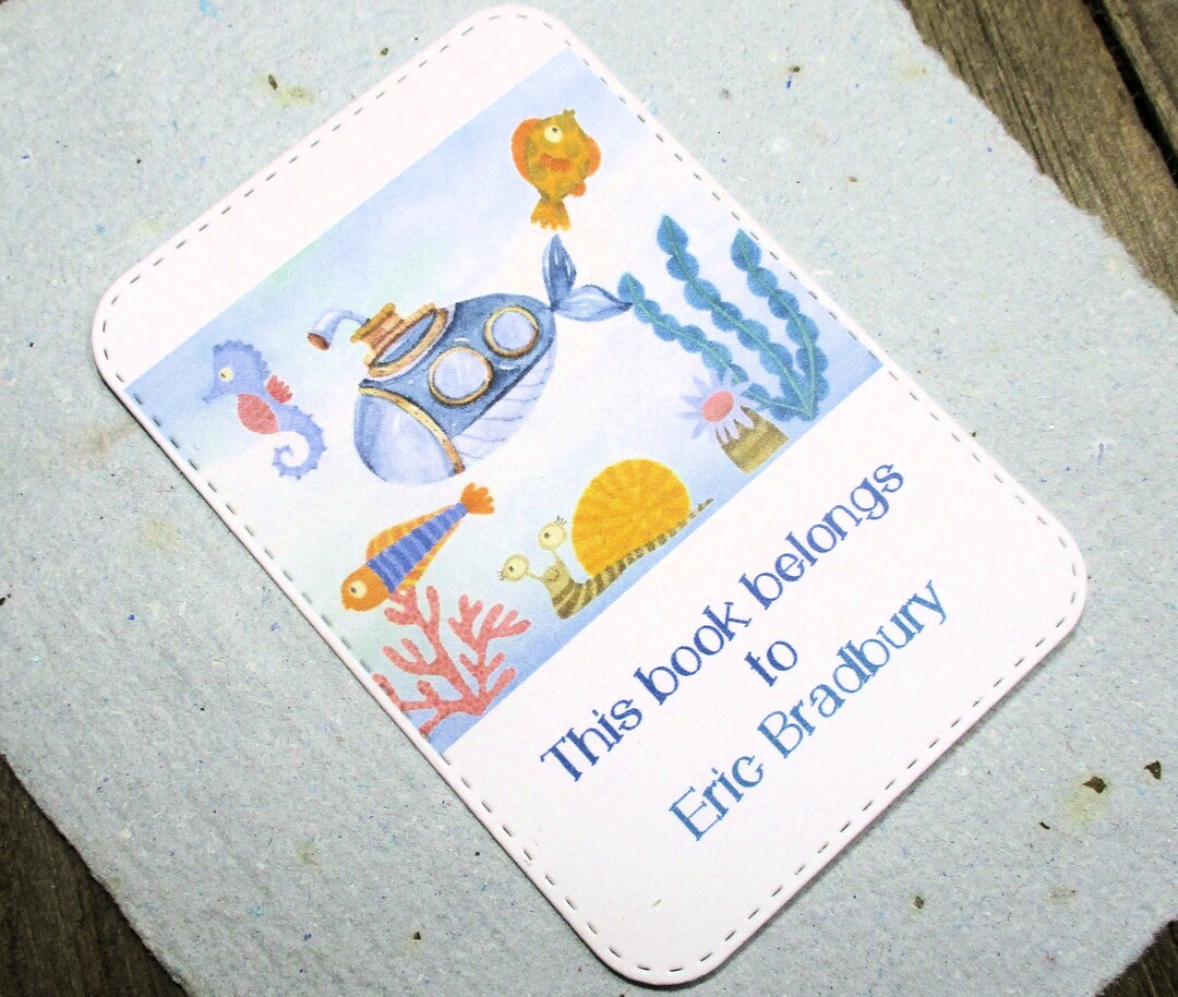 Submarine Fish Underwater Personalized Bookplate -10 - Adhesive - Peel ...