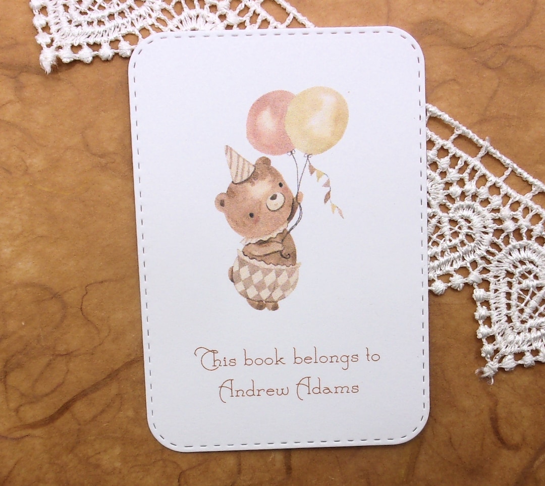 Bear With Balloons Personalized Bookplate Set of 10 Adhesive Peel and ...
