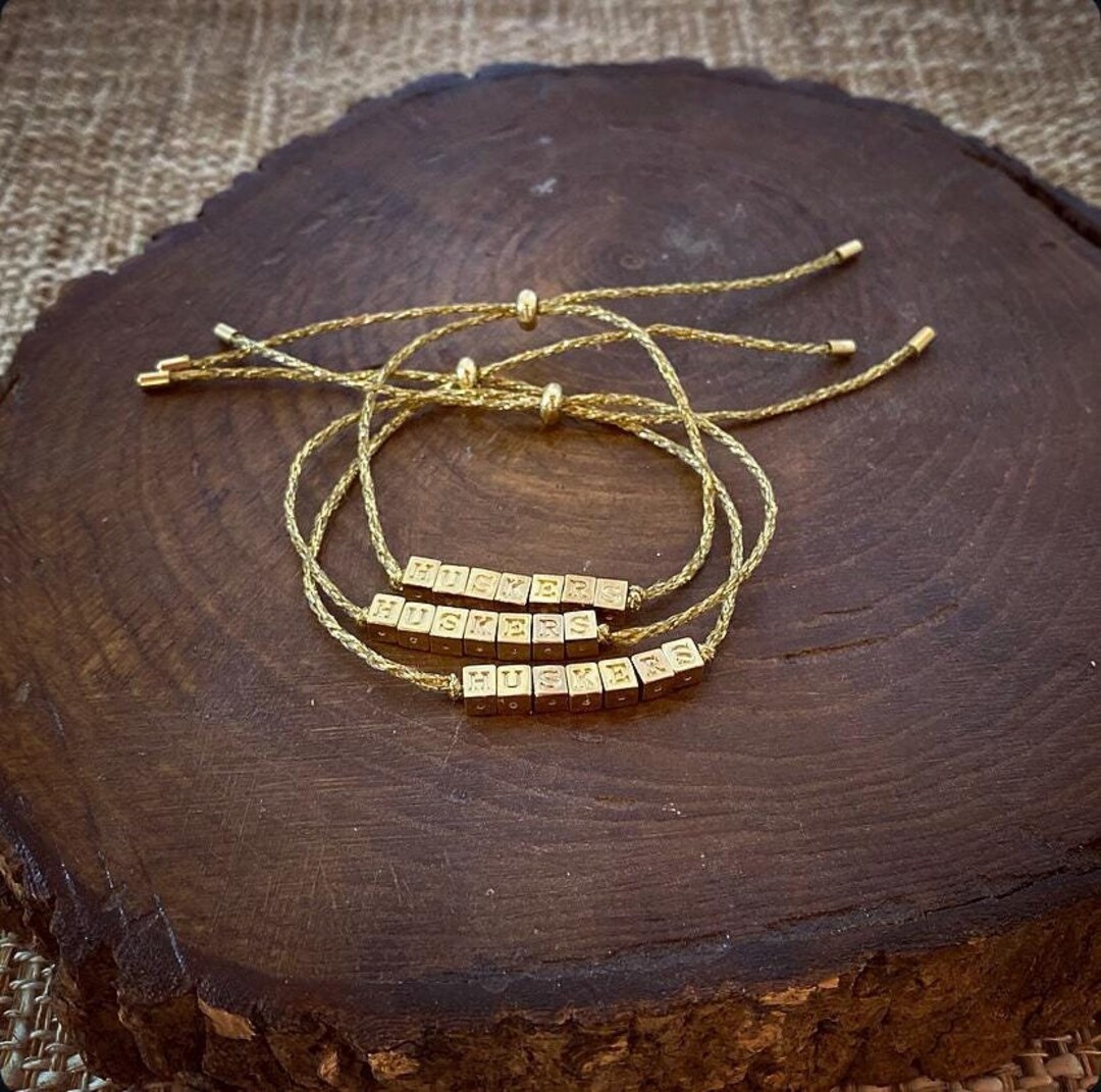 Customizable 18k Gold Letter Alphabet Block Beaded Cord Rope Slider ...
