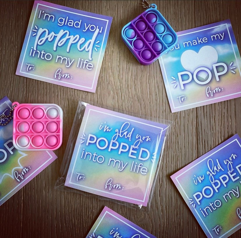 POP IT Fidget Toy Valentine’s Day Card Set Rainbow Multicolor Tie-dye ...