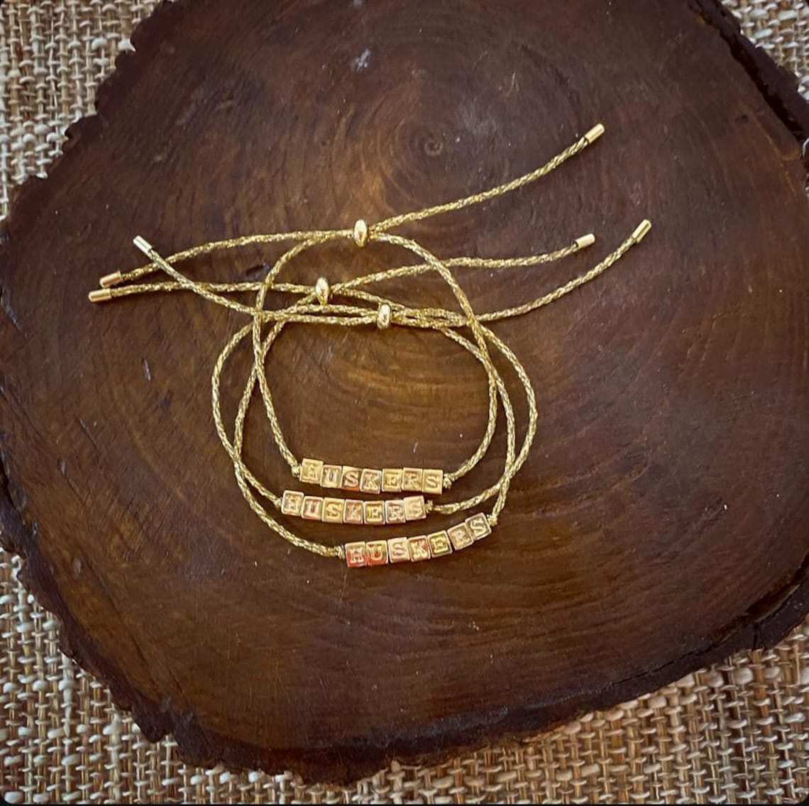 Customizable 18k Gold Letter Alphabet Block Beaded Cord Rope Slider ...