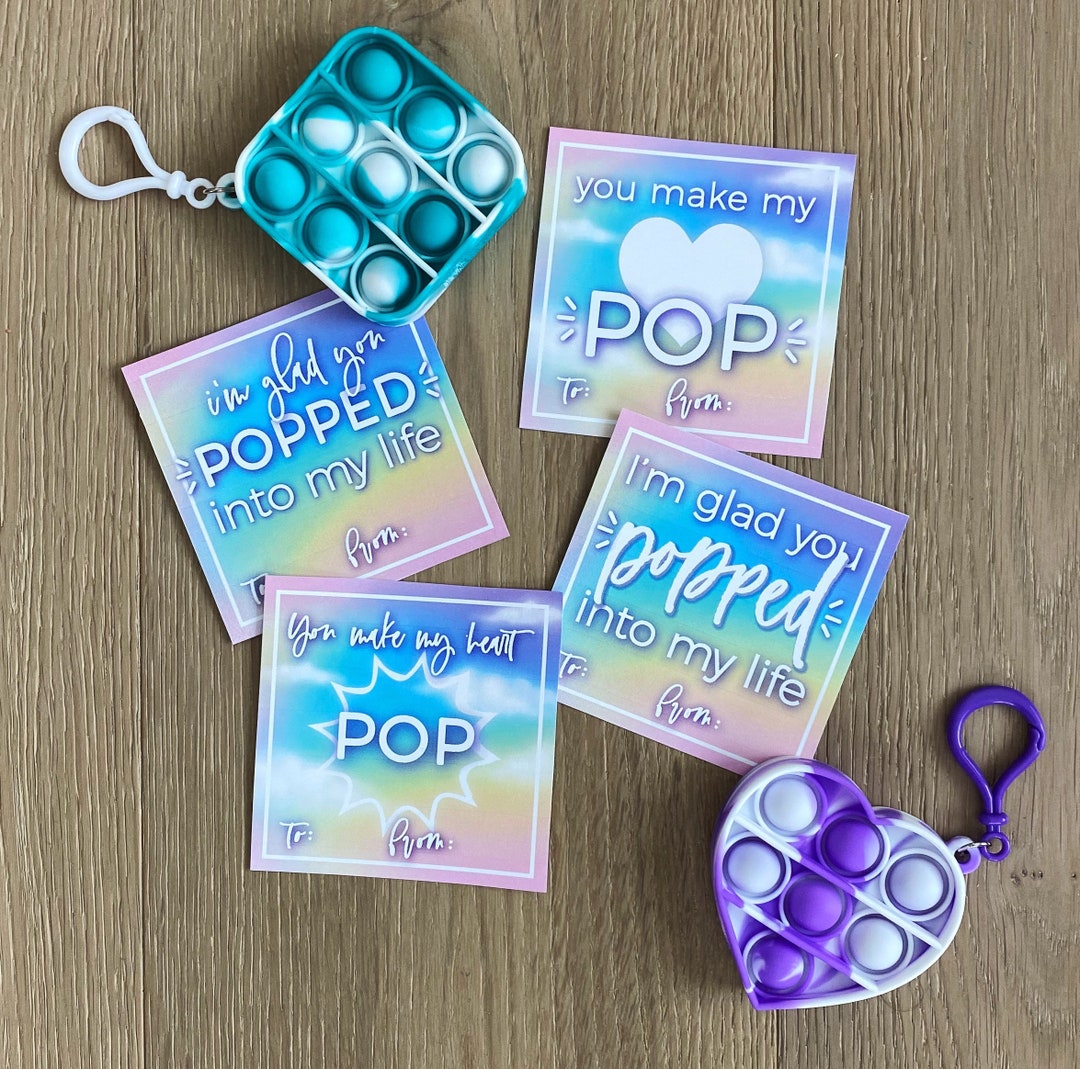 POP IT Fidget Toy Valentine’s Day Card Set Rainbow Multicolor Tie-dye ...