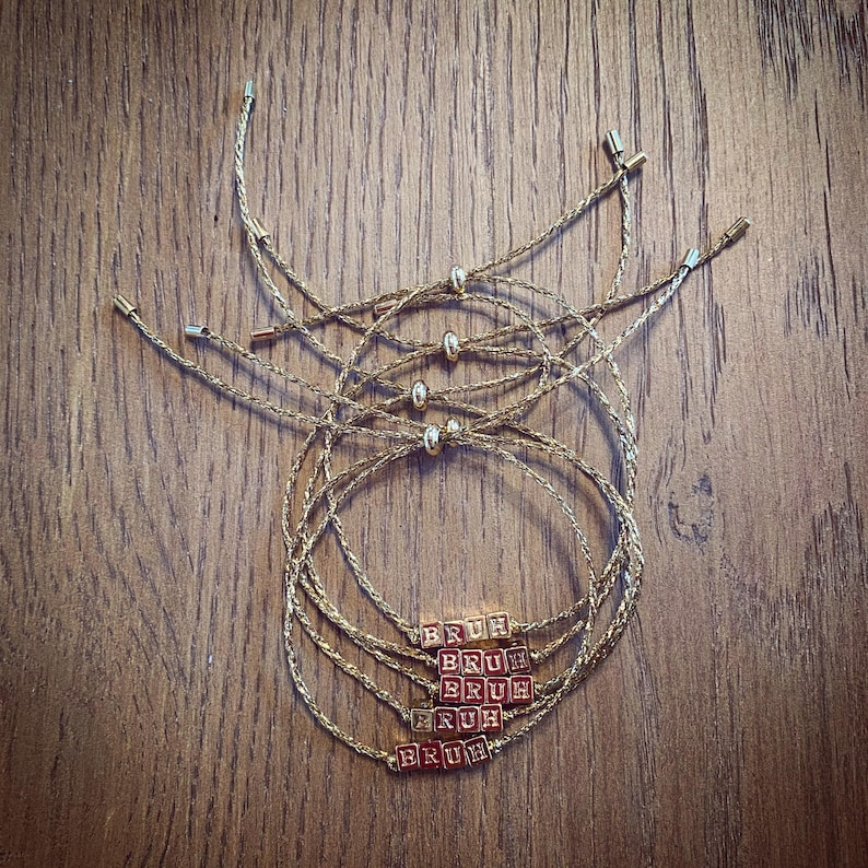 Customizable 18k Gold Letter Alphabet Block Beaded Cord Rope Slider ...