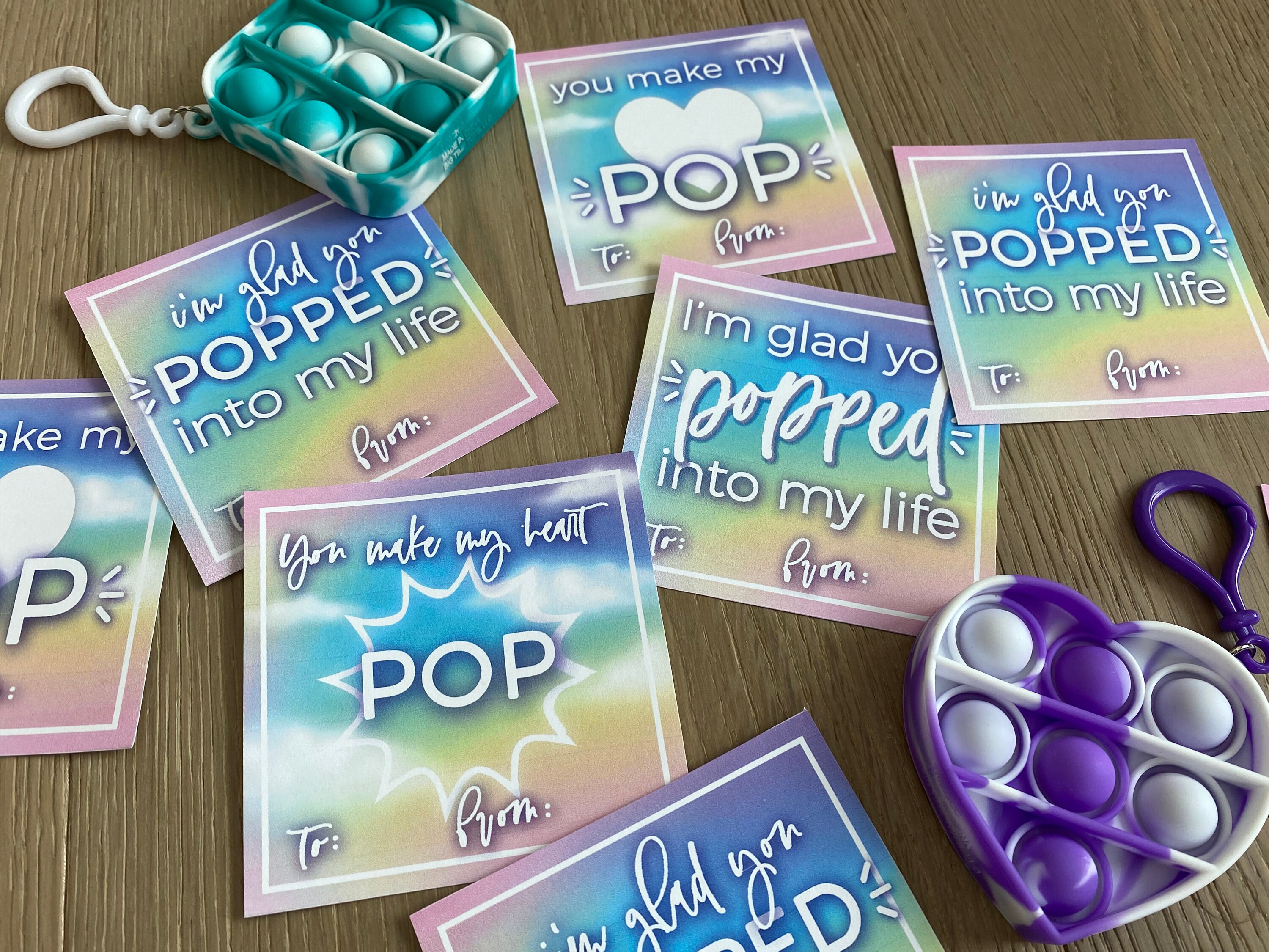 POP IT Fidget Toy Valentine’s Day Card Set Rainbow Multicolor Tie-dye ...
