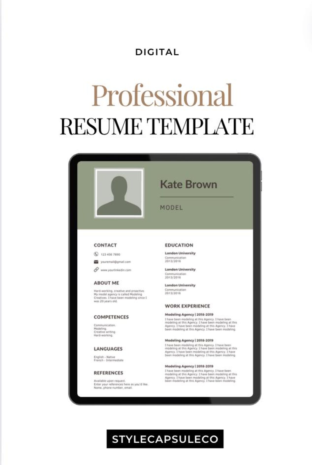Resume Template, Customizable Digital Download, Professional CV ...