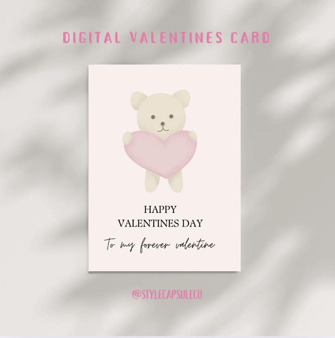 Cute Teddy Bear, Sweet and Simple Valentine's Card, Digital Download ...