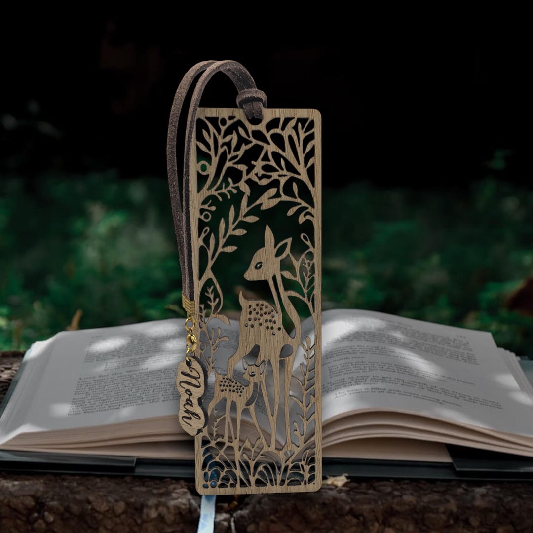 Customizable Wooden Doe and Fawn Bookmark Laser Cut and Engraved Gift ...
