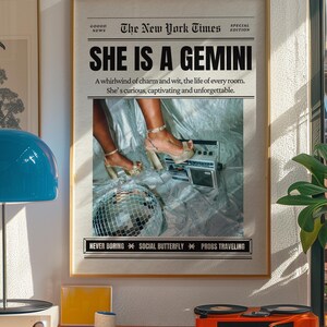 Gemini Zodiac Digital Art Print | Aesthetic Newspaper-style Magazine ...