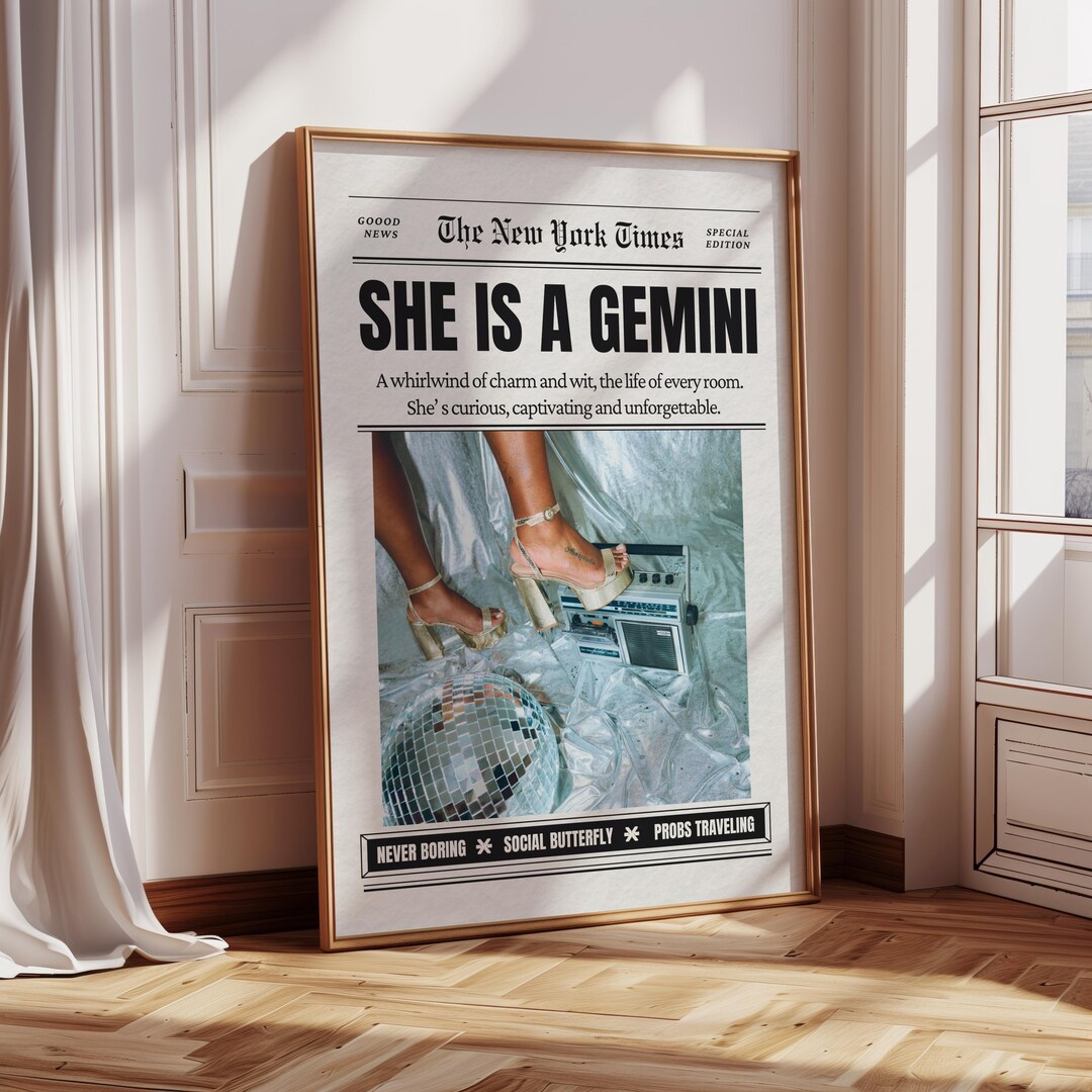 Gemini Zodiac Digital Art Print | Aesthetic Newspaper-style Magazine ...